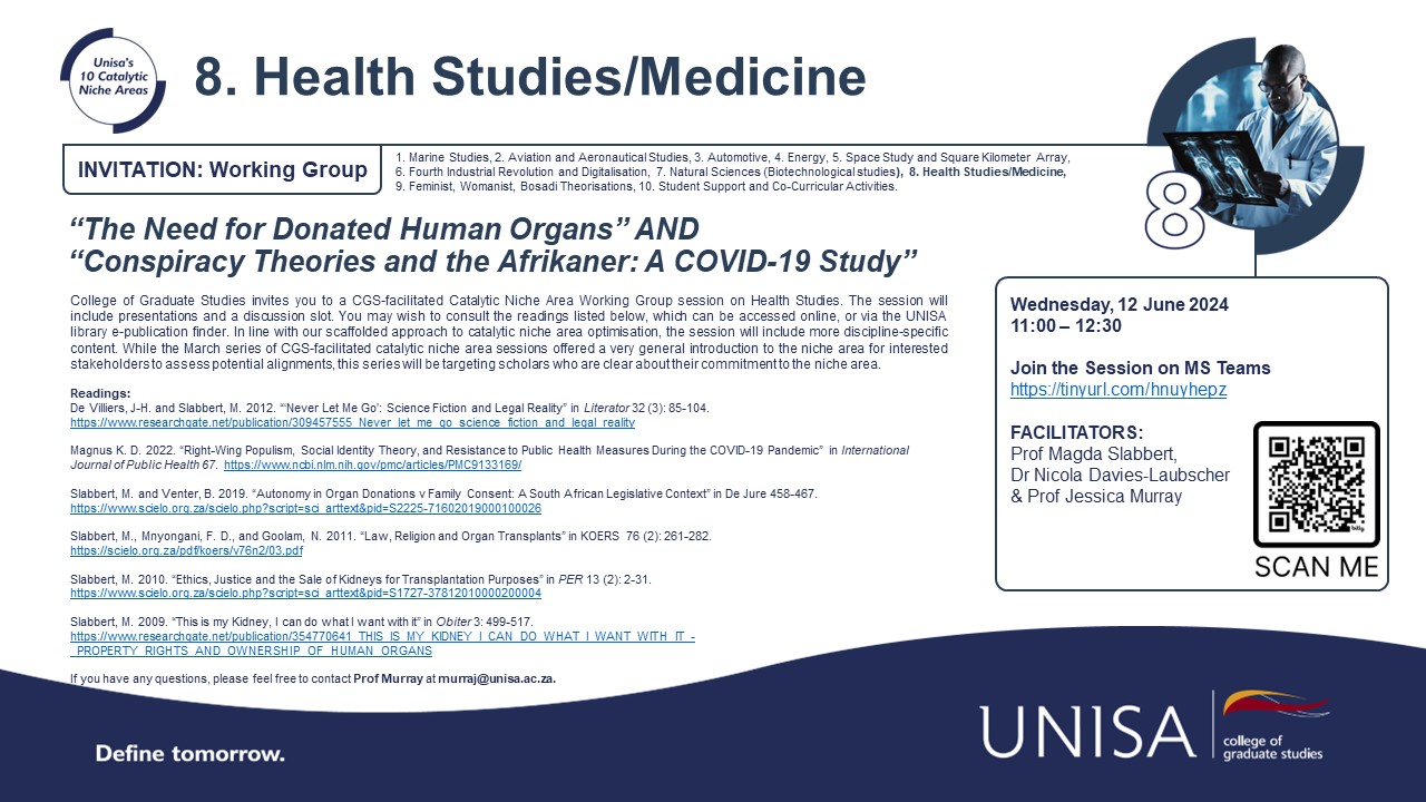 Catalytic niche area working group session: 'The need for donated human organs' & 'Conspiracy ...